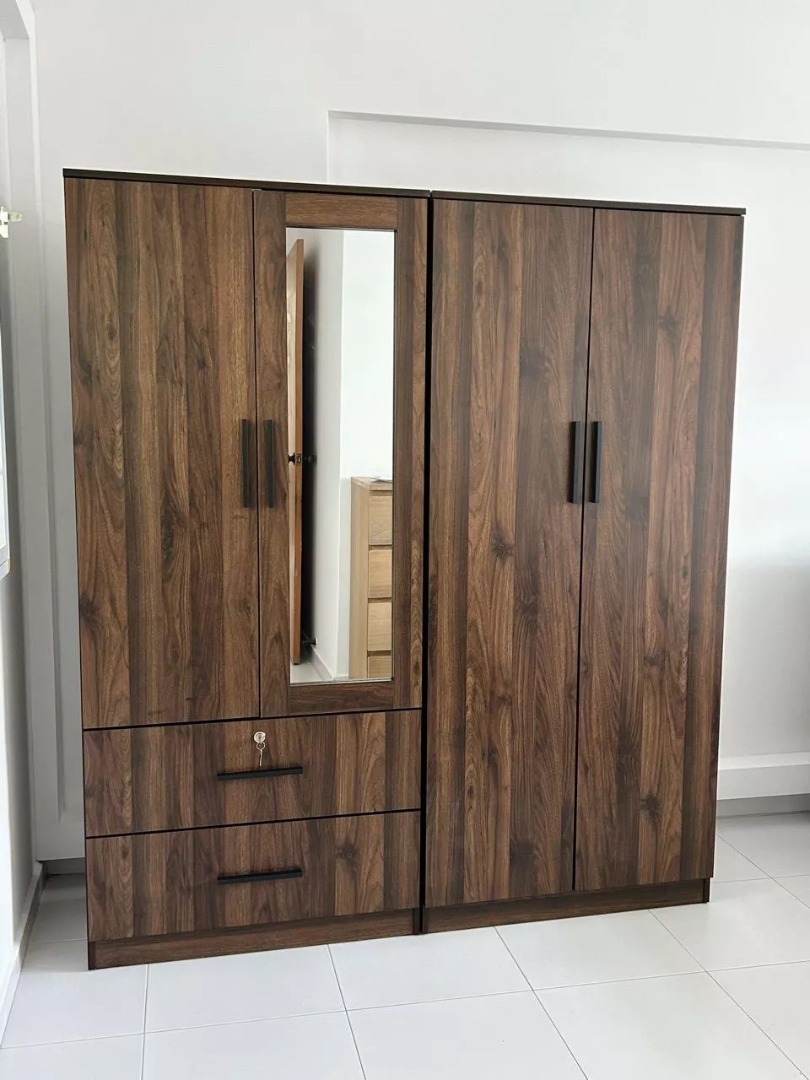 Fully Laminated Wardrobe Side by Side with Mirror, Furniture & Home ...