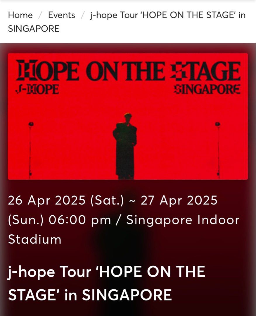 J-HOPE 26 April 2025, Standing Pen D x 2, Tickets & Vouchers, Event ...