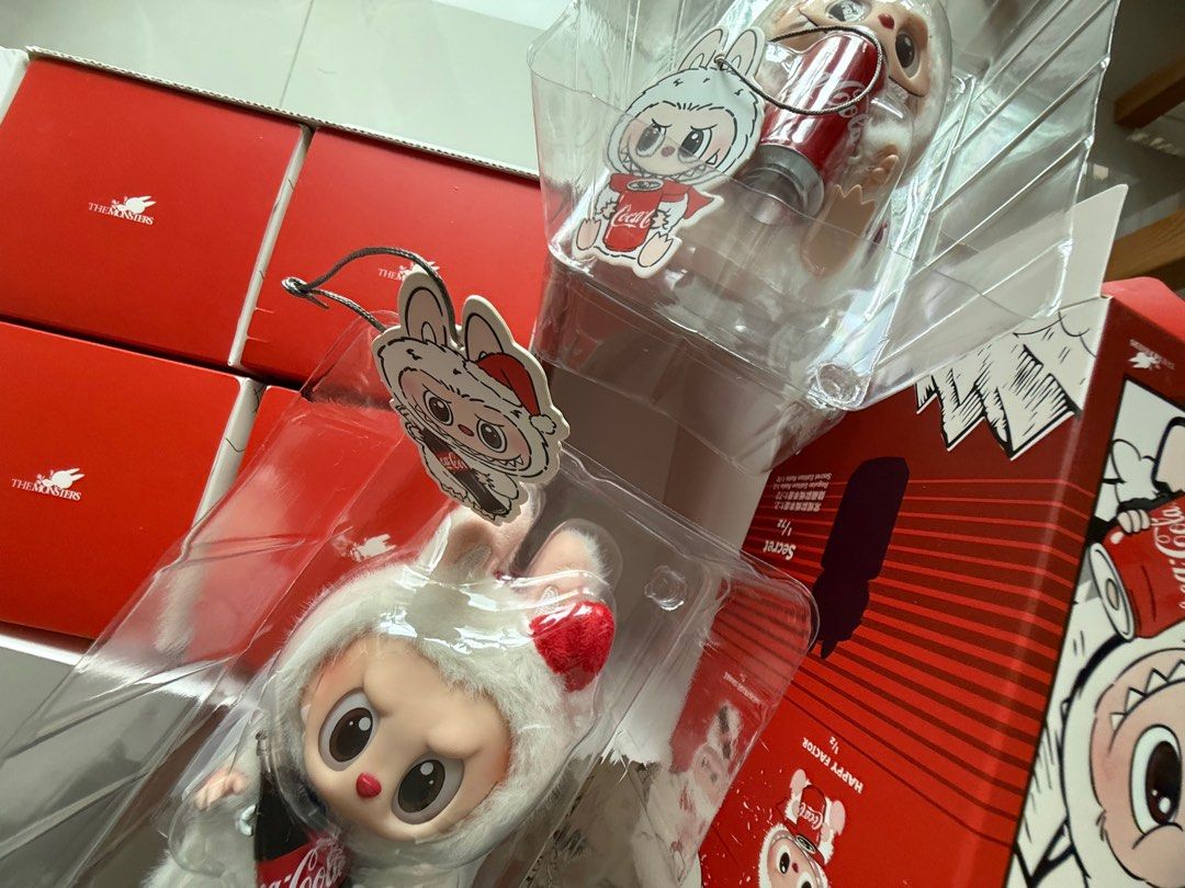 Labubu white Coca Cola Authentic keychain plush fur genuine Pop Mart ...