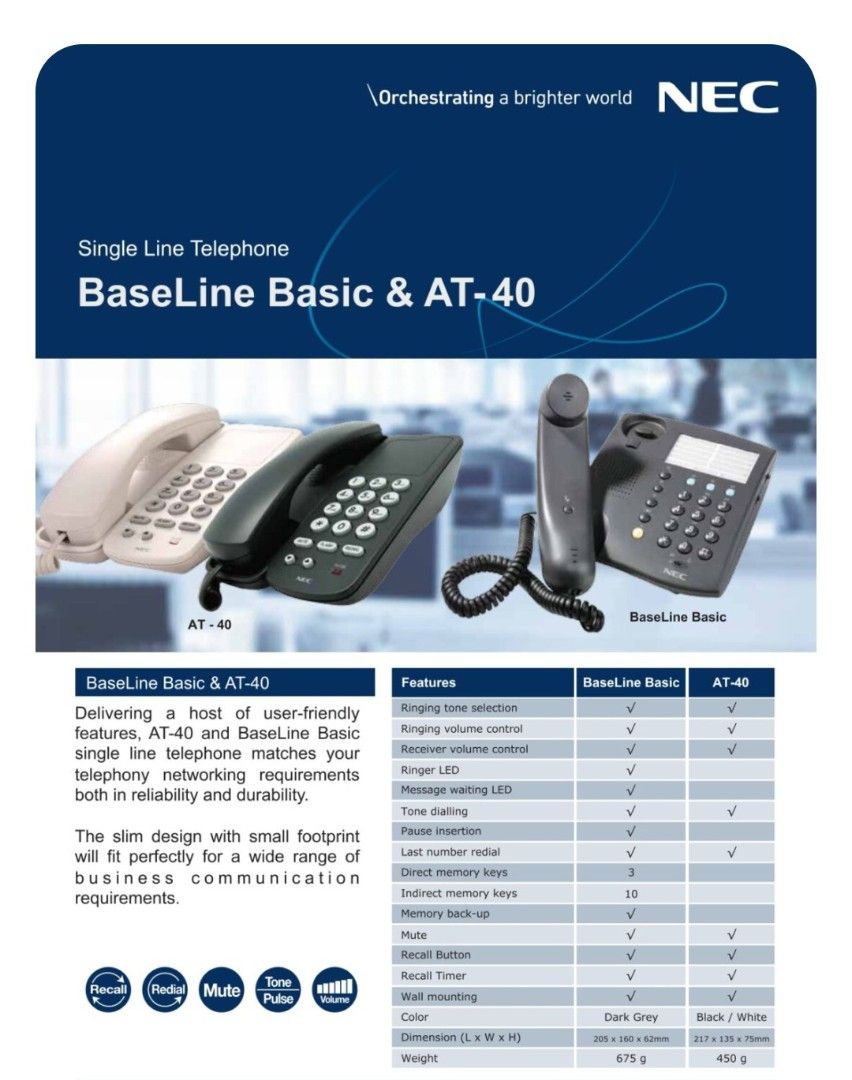 NEC Single Line phone AT-40, Computers & Tech, Office & Business ...