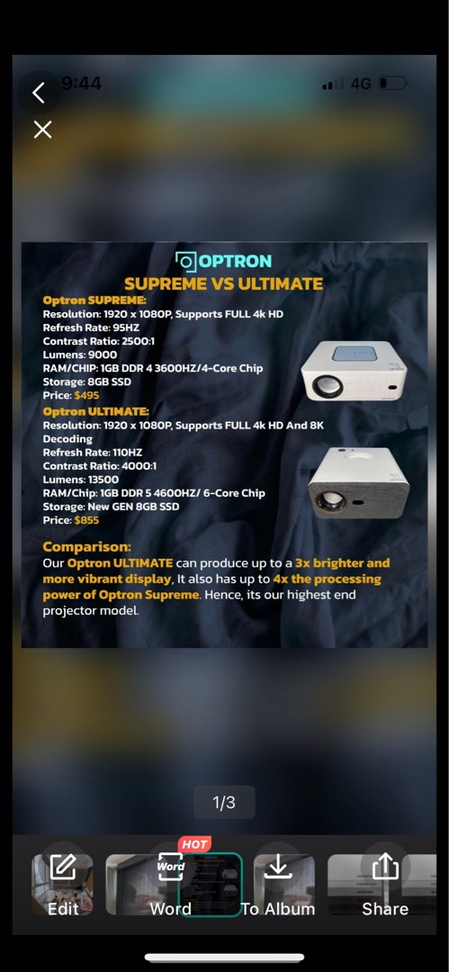 Optron Ultimate Projector, TV & Home Appliances, TV & Entertainment ...