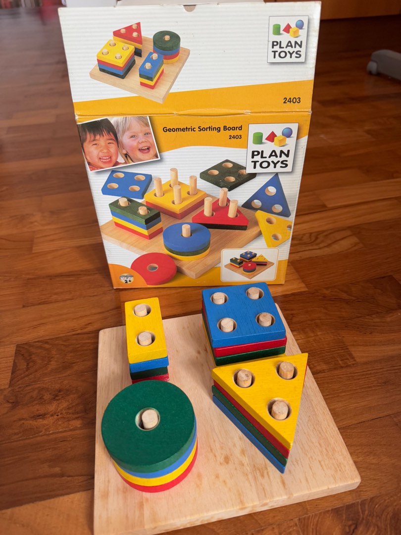 Plan Toy Geometric Sorting Board Wooden Toy, Babies & Kids, Infant Playtime on Carousell
