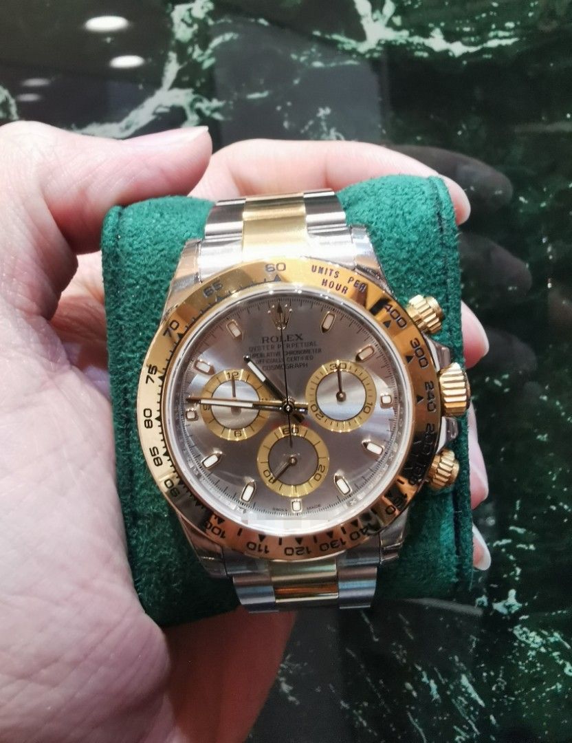 Rare dial full factory sticker Rolex Daytona half gold rhodium slate ...