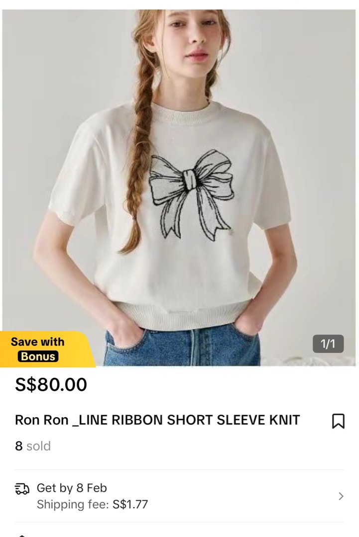 Ron Ron line ribbon short sleeve knit, Women's Fashion, Tops, Blouses ...