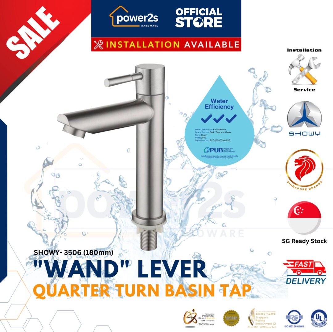 Showy - "WAND" LEVER QUARTER TURN S/S BASIN TAP (180MM) / LOCAL - 3506 ...