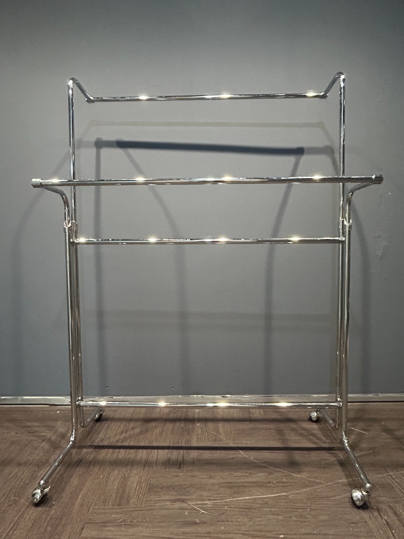 Two-Tiered Stainless Steel Clothing Display Rack with Wheels, Furniture ...