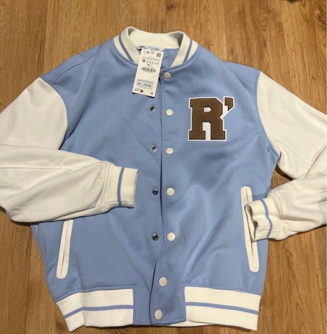 ZARA VARSITY LIGHT BLUE JACKET, Men's Fashion, Coats, Jackets and ...