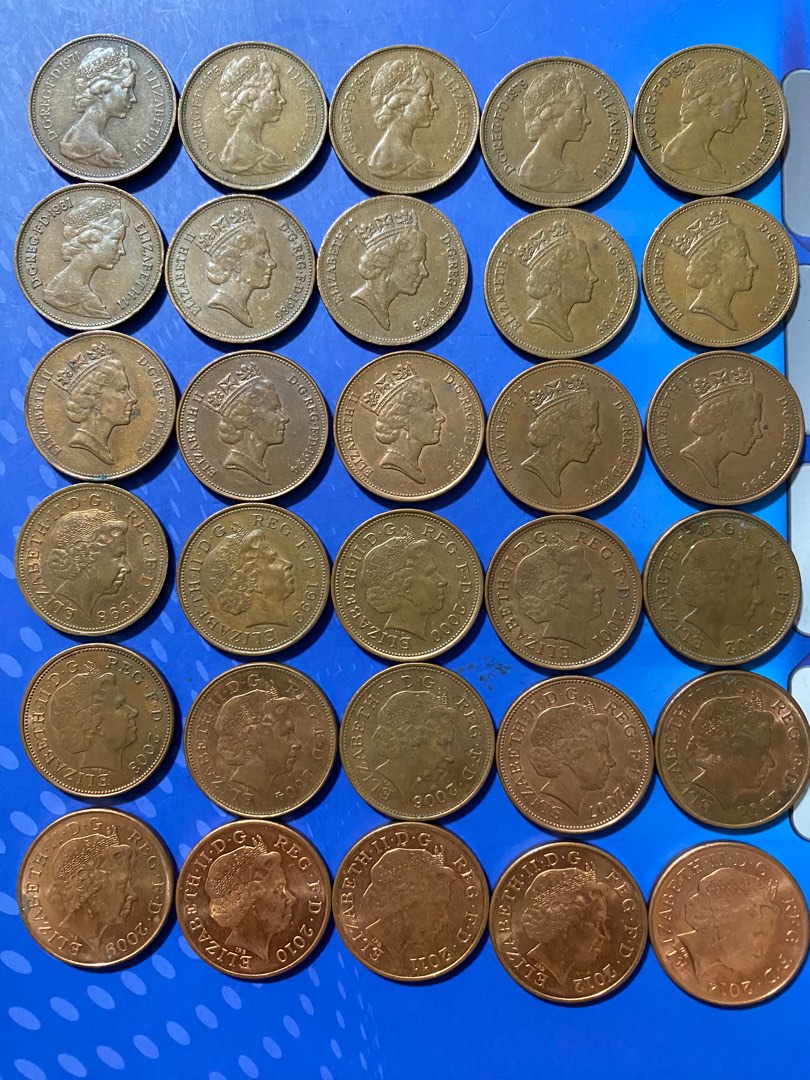 30 Years from 1971-2014 UK Queen Elizabeth 2 Pence coins, Hobbies ...