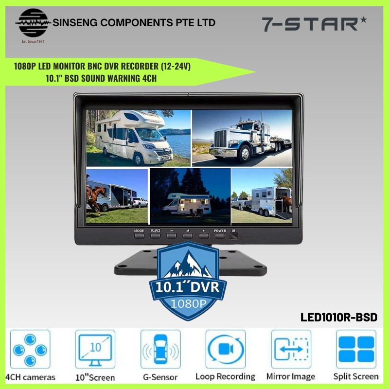 7-STAR* BSD Sound Warning 10.1" 1080P LED Monitor 4CH BNC Vehicle Car ...