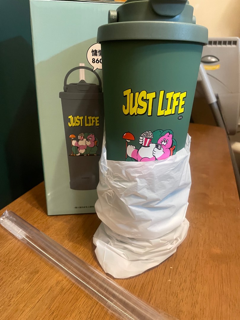 全新 韓國聯名 zizone提把雙飲杯 保溫杯 慵懶款 840ml, 家具及居家用品, 廚具和餐具, 水杯、水壺在旋轉拍賣