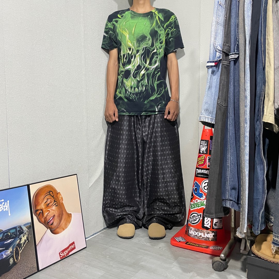 Baggy jeans Y2K Phat farm black light up full print, Fesyen Pria ...