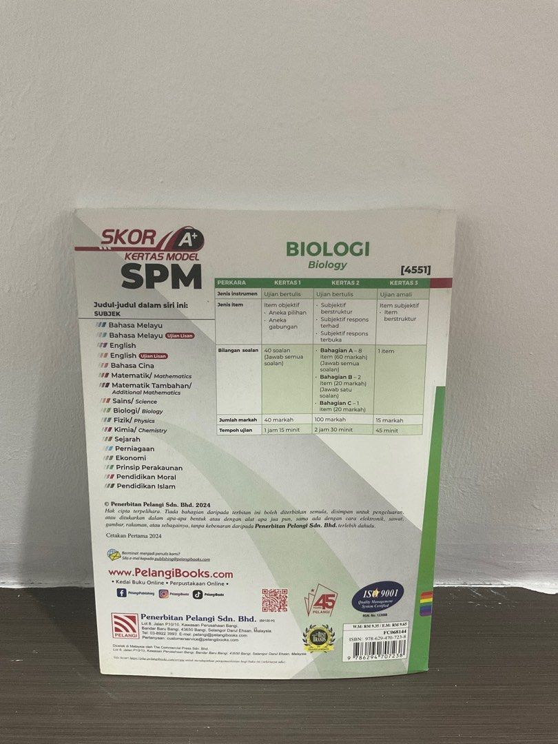 BIOLOGY SPM KERTAS MODEL FORM 4&5, Hobbies & Toys, Books & Magazines ...