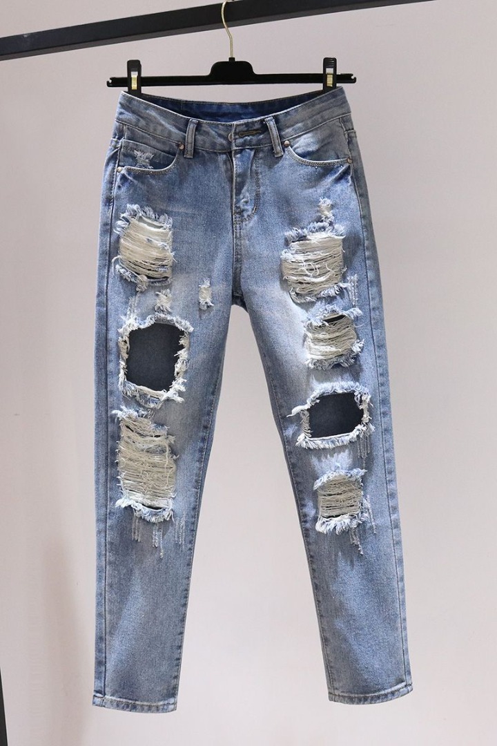 Blue Korean style ripped jeans, Women's Fashion, Coats, Jackets and ...