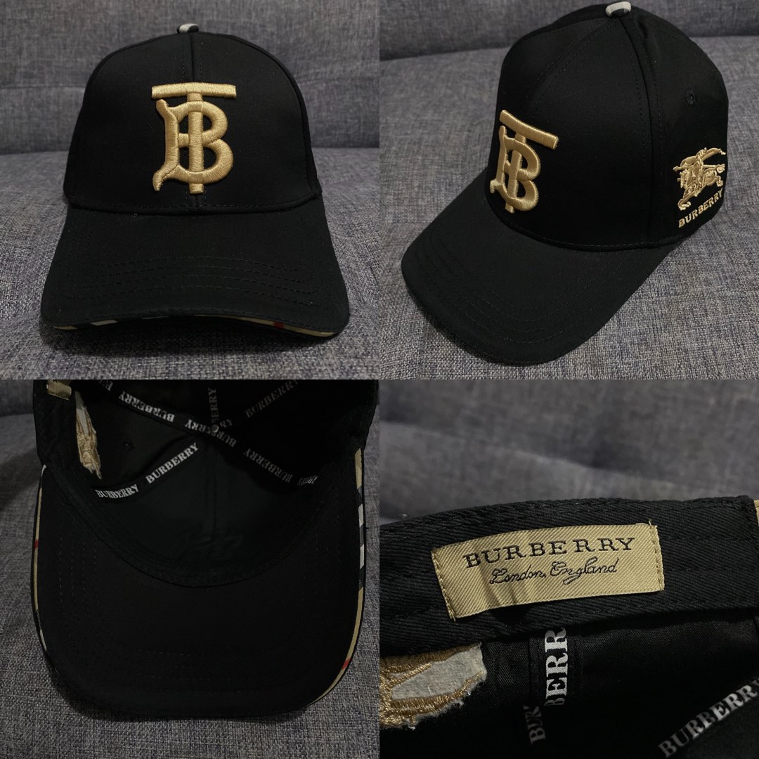 BURBERRY LONDON ENGLAND TB LOGO BASEBALL CAP (Black/Gold), Men's ...