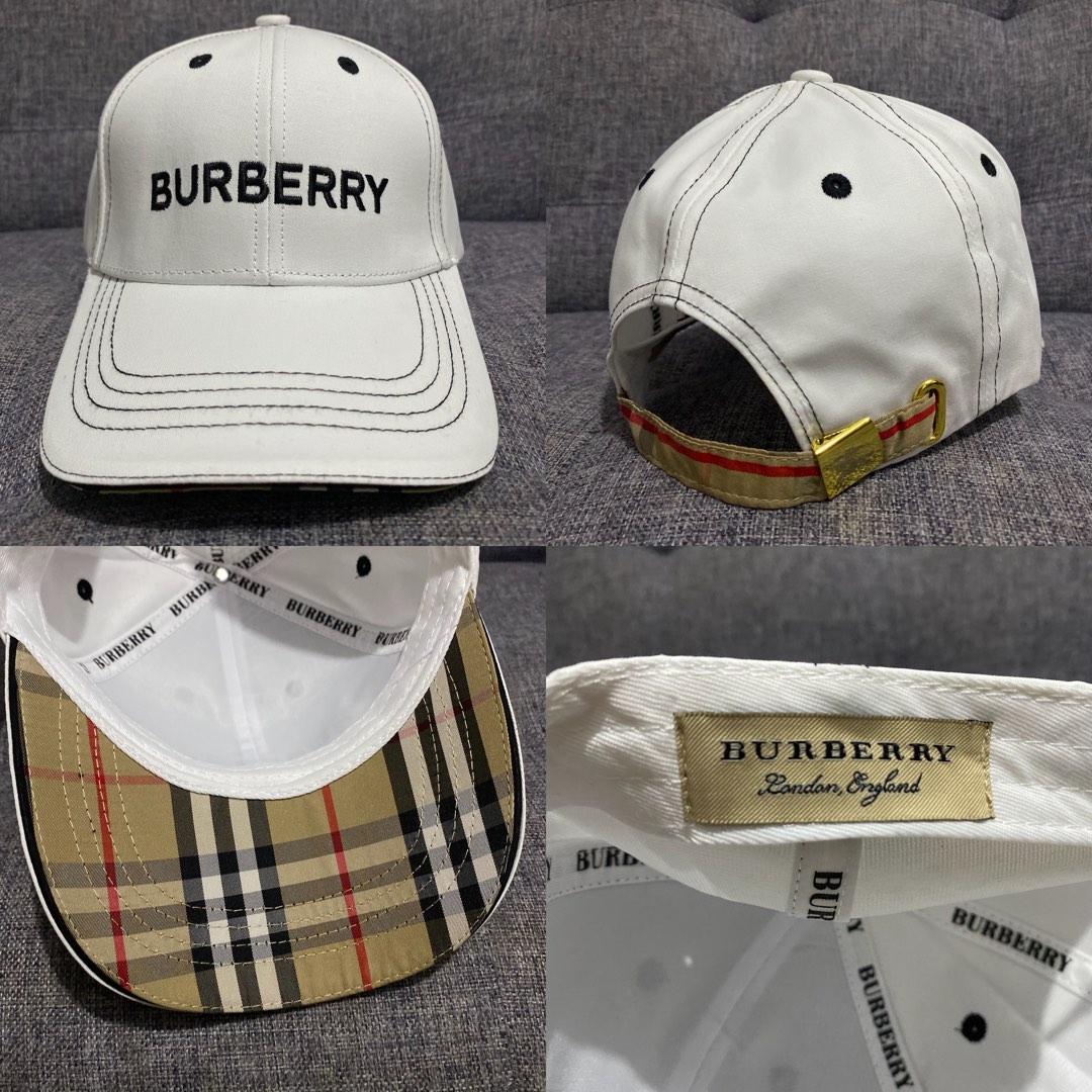 BURBERRY SCRIPT BASEBALL CAP (White/Black), Men's Fashion, Watches ...