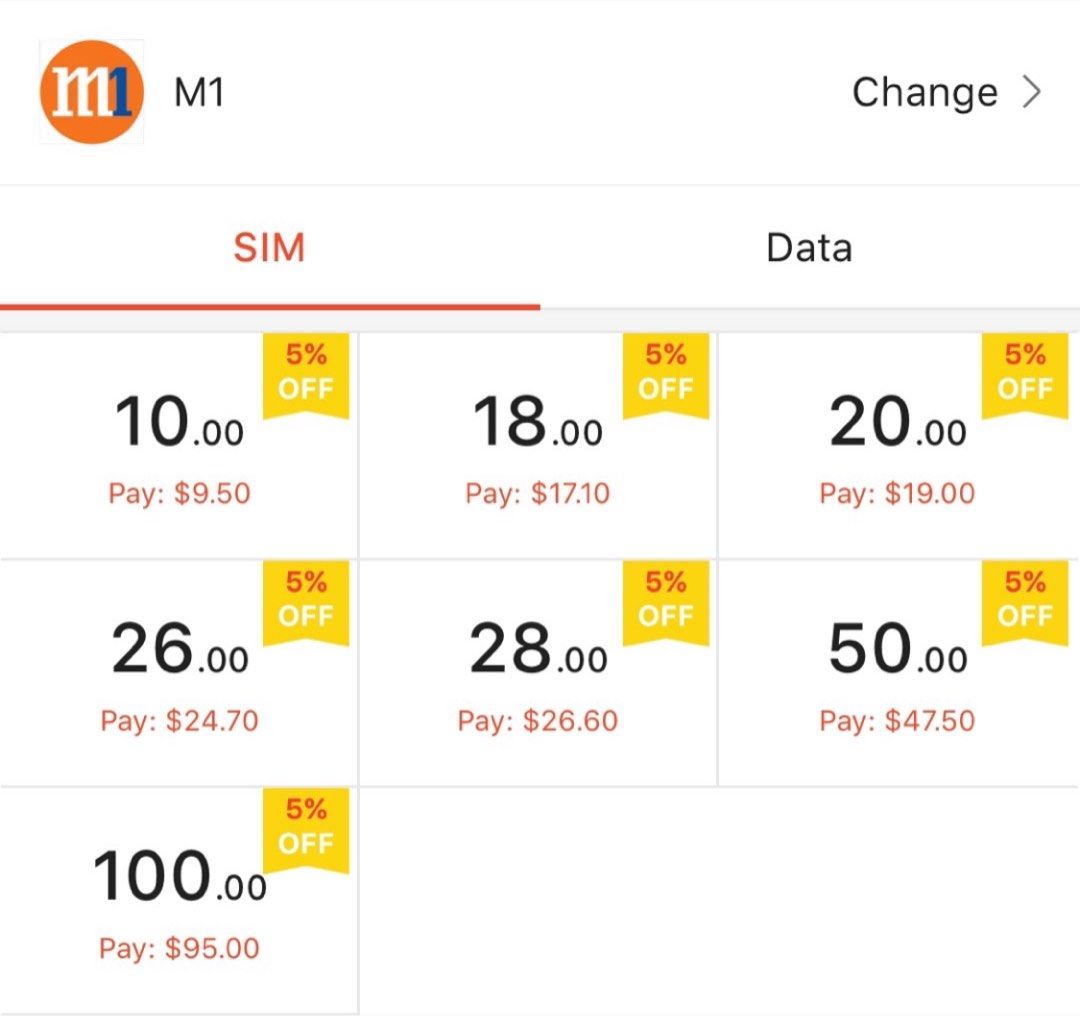 Cheap mobile main balance and data top up M1, Eight, SingTel, StarHub ...