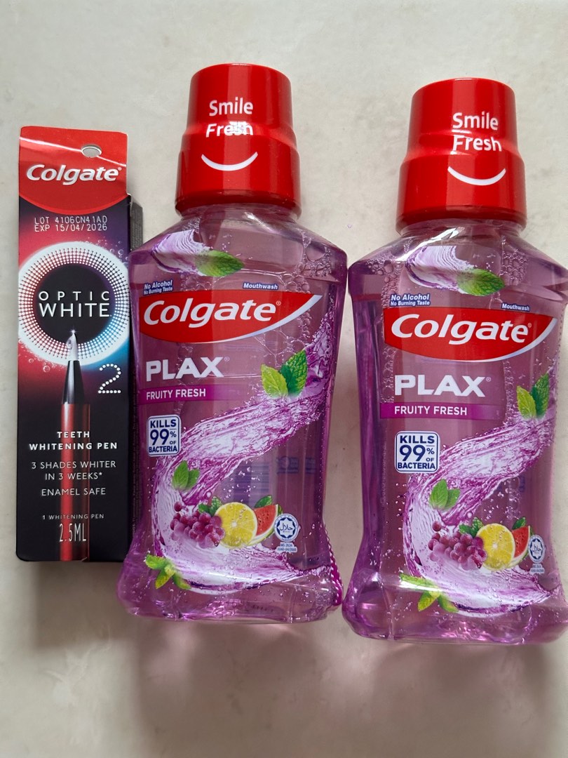 colgate optic white whitening pen and mouth wash fruity fresh, Beauty ...