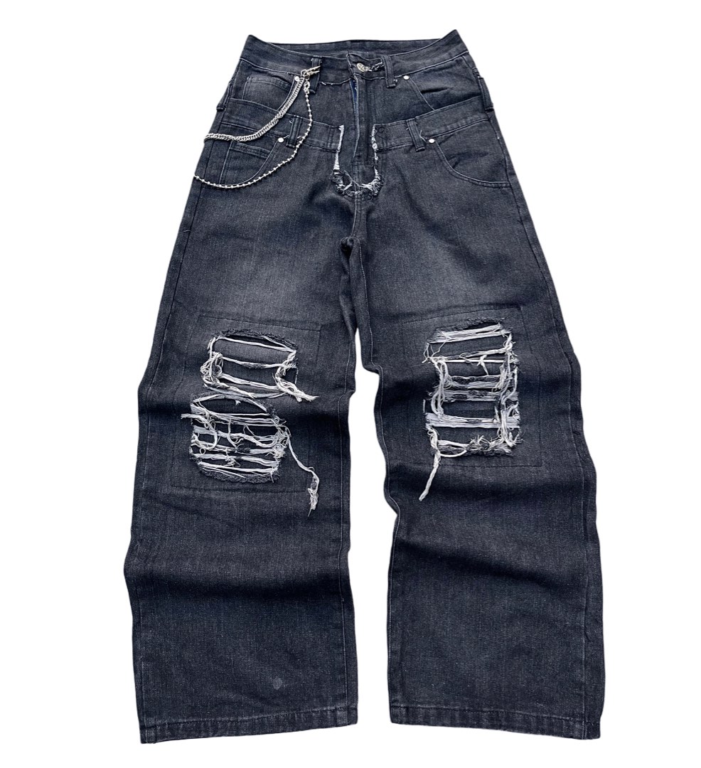 double waisted distressed acid washed baggy pants, opium, goth, punk ...