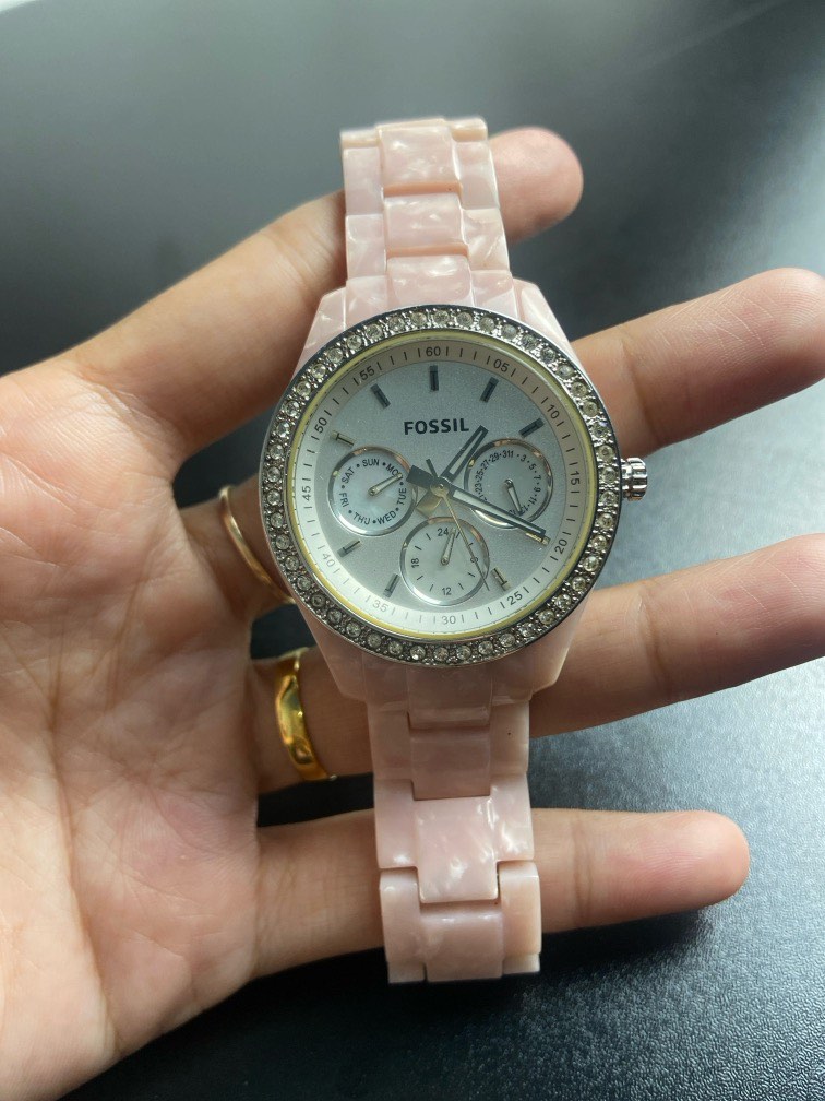 Fossil marble pink fossil stella, Barang Mewah, Jam Tangan di Carousell