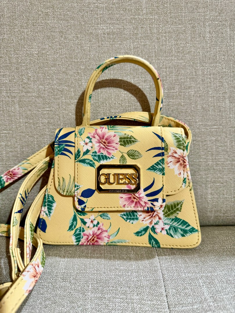 Guess Yellow Floral Mini Top Handle Sling, Women's Fashion, Bags ...