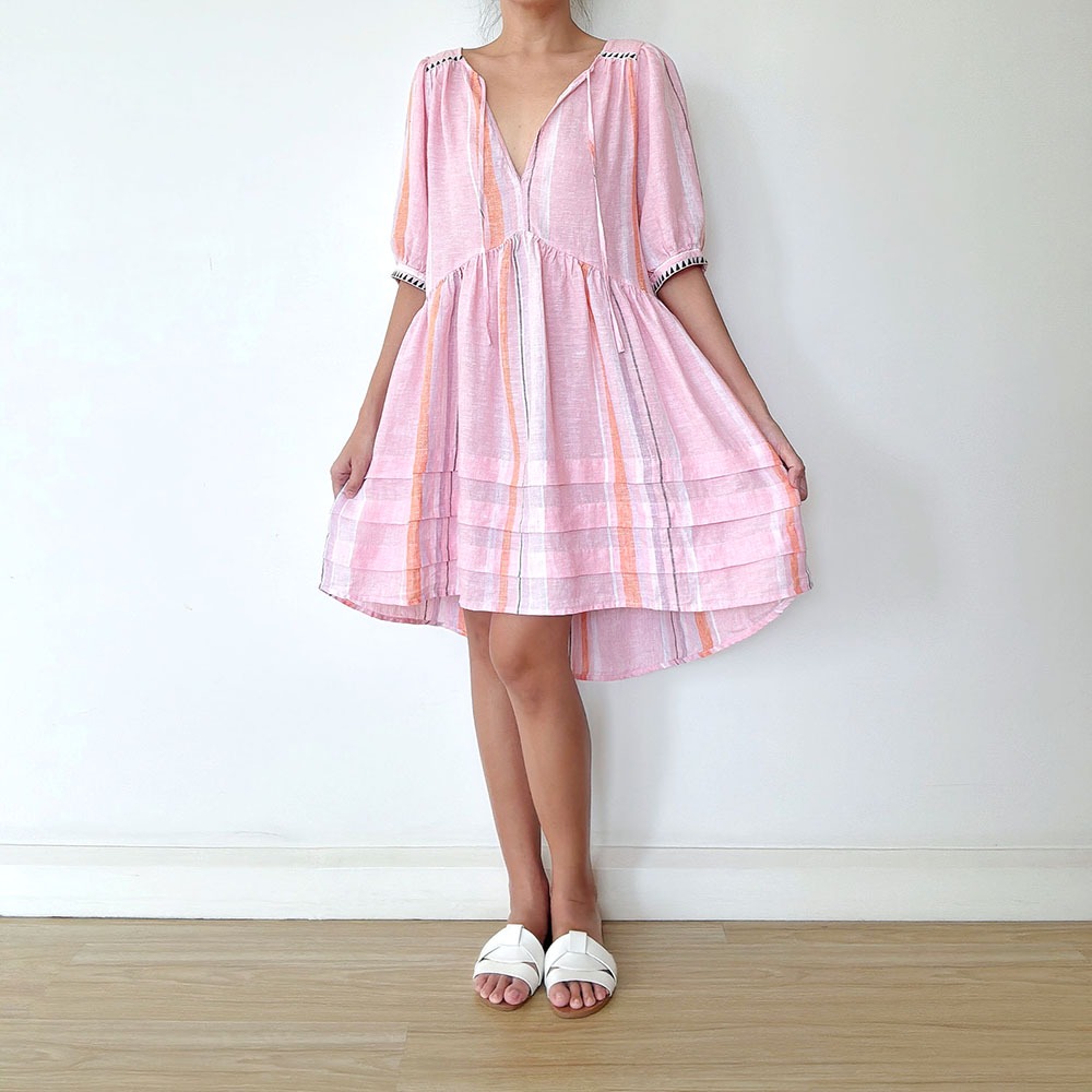 H&M x Lemlem Pink Linen Beach Swimsuit Resort Wear Coverup Dress XS ...