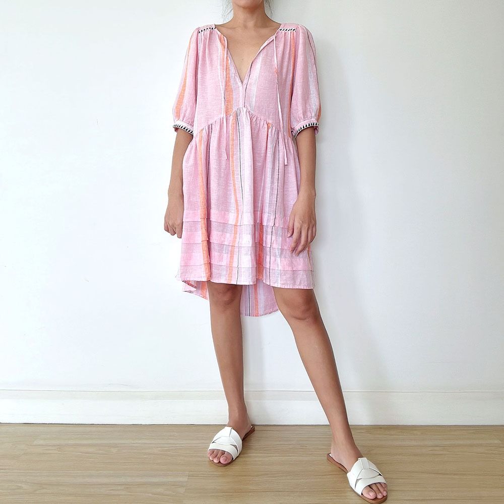 H&M x Lemlem Pink Linen Beach Swimsuit Resort Wear Coverup Dress XS ...