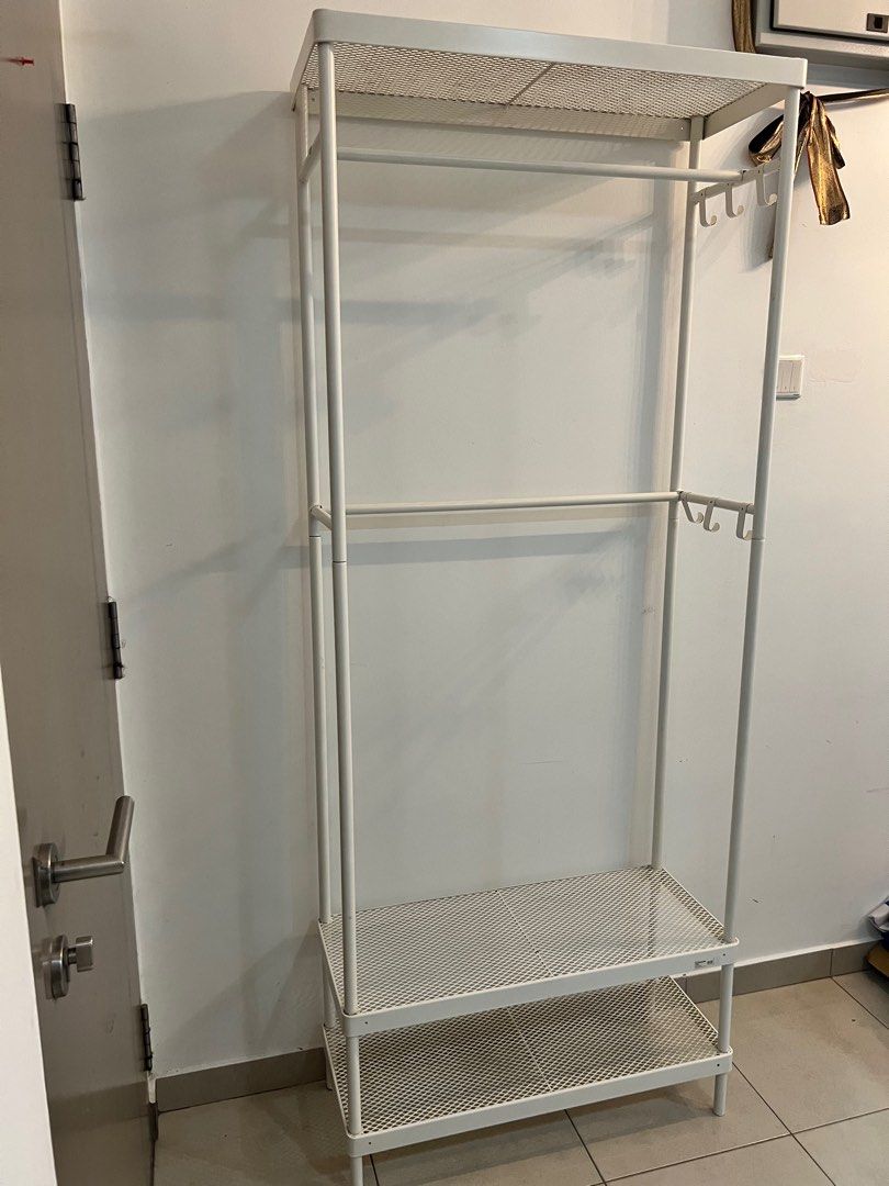 IKEA MACKAPAR Clothes Rack with storage unit steel shelve white | Rak ...