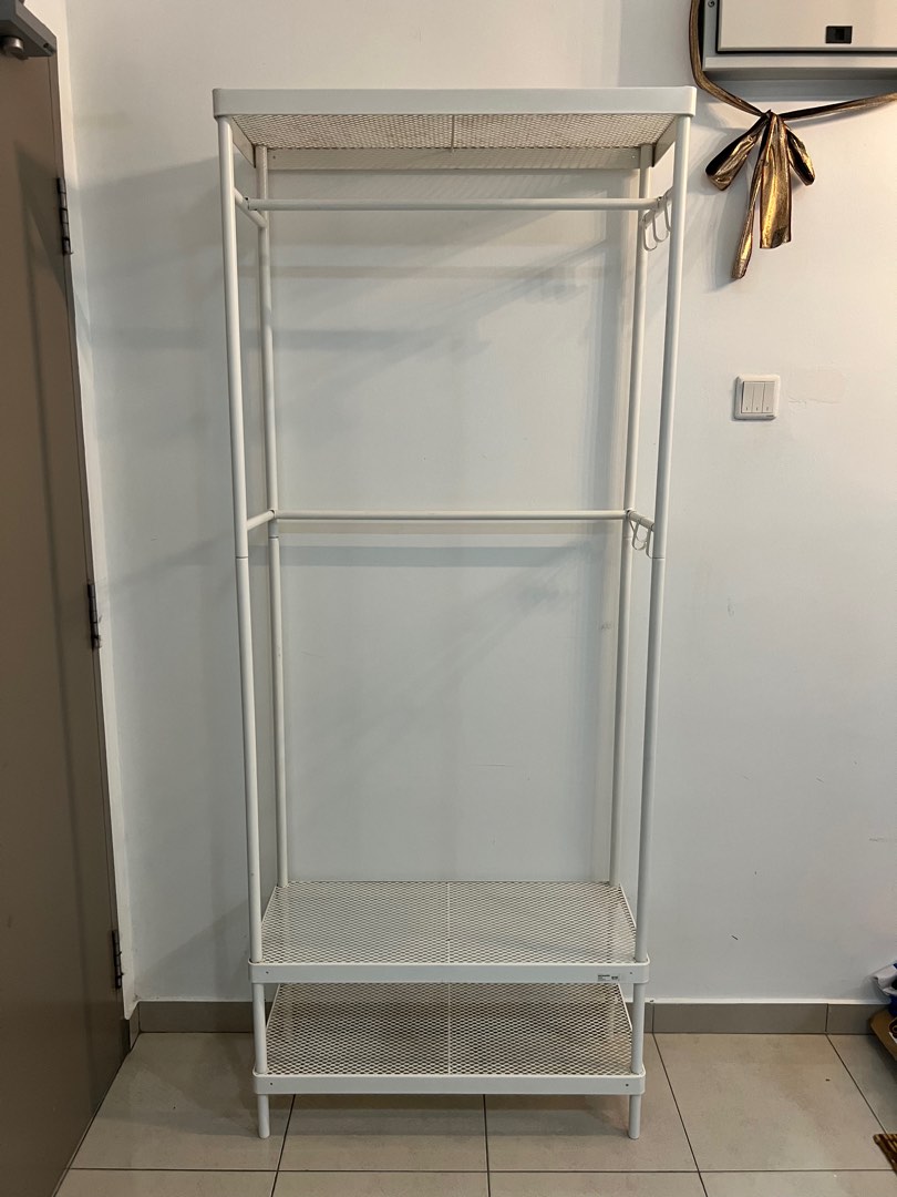 IKEA MACKAPAR Clothes Rack with storage unit steel shelve white | Rak ...