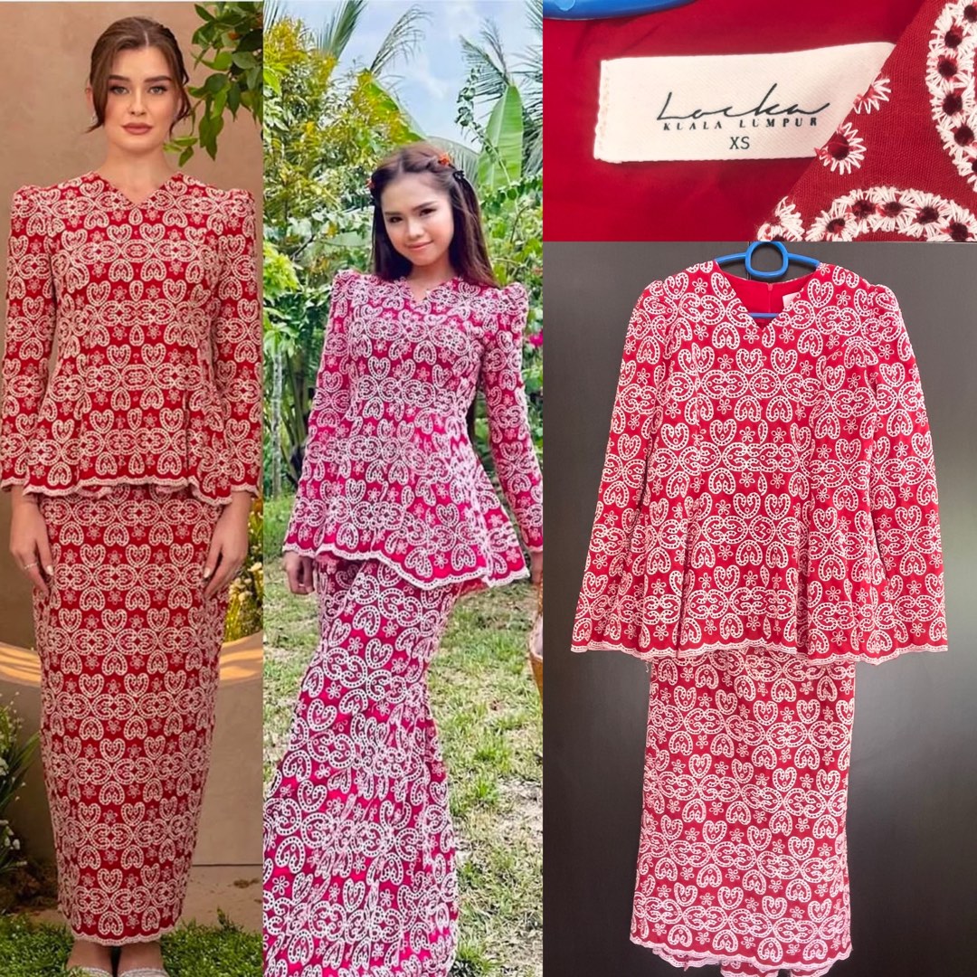 Locka Puteri Santubong Kurung in Red Maroon Peplum Embroidery ...