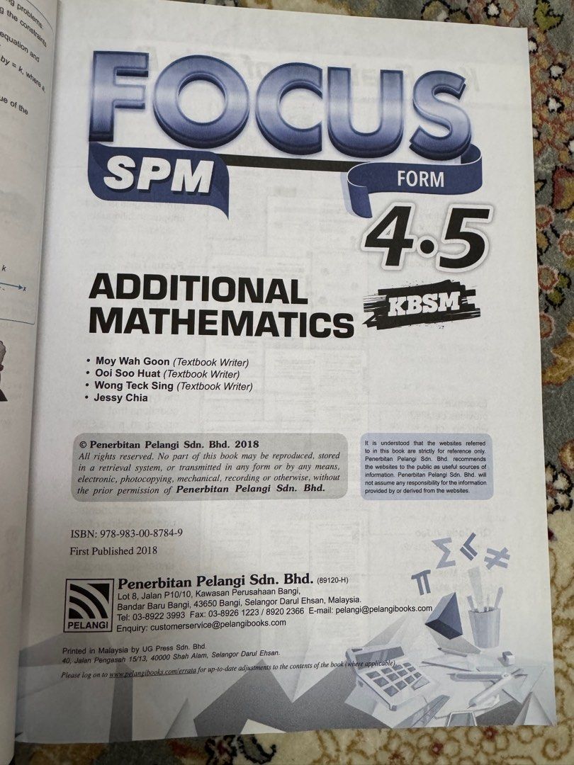 Pelangi FOCUS SPM Form 4&5 KBSM (Tingkatan 4&5) Matematics & Additional ...