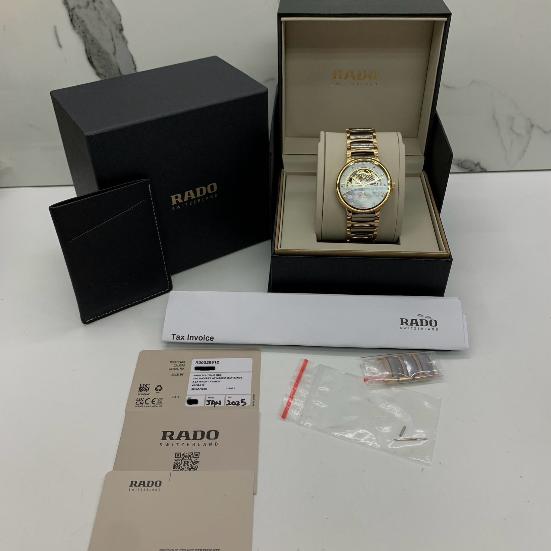 RADO WATCH R30028912 CENTRIX AUTOMATIC DIAMONDS OPEN HEART MOP FULL SET ...