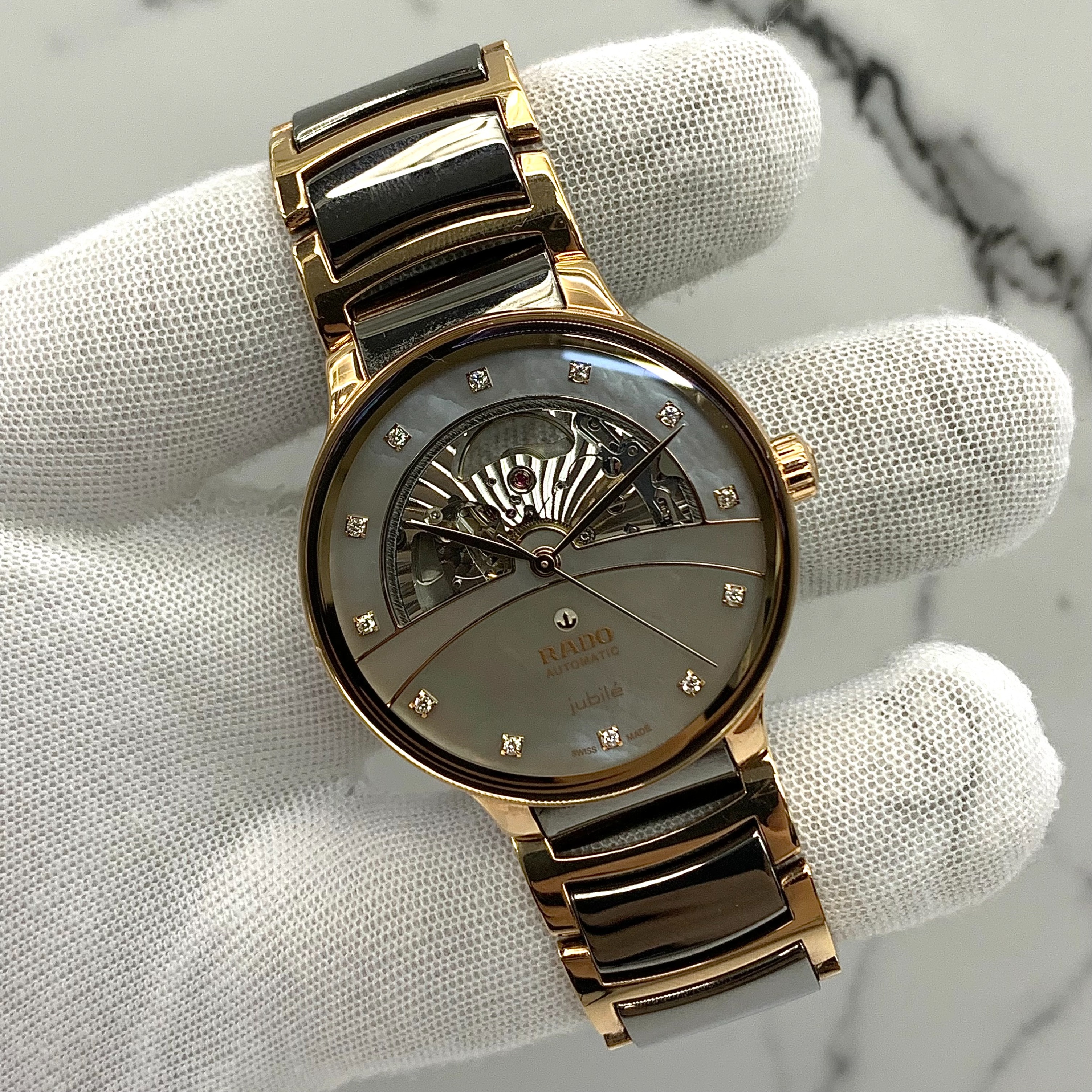 RADO WATCH R30028912 CENTRIX AUTOMATIC DIAMONDS OPEN HEART MOP FULL SET ...