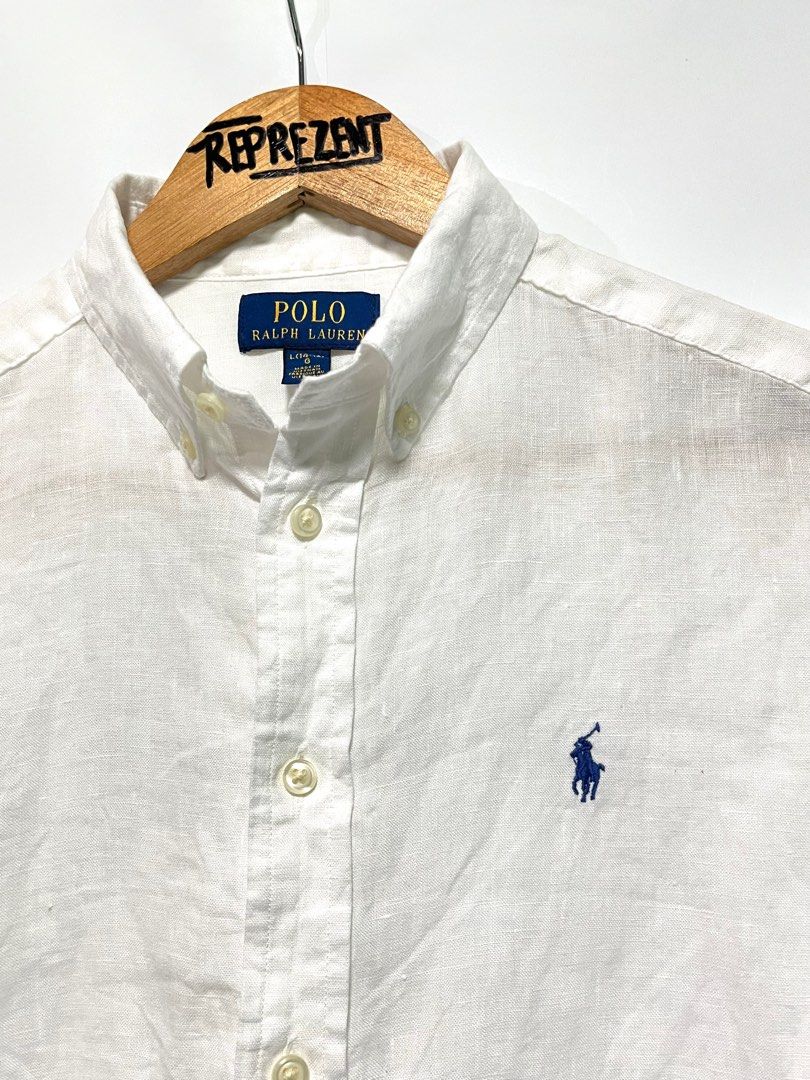 Ral/ph Lau/ren Buttondown (Woven Fabric) In White, Navy Blue Pony, Gold Tag, Men's Fashion, Tops ...