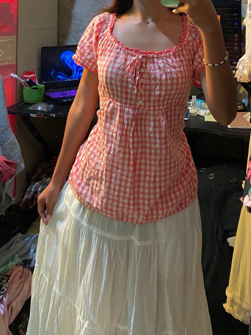 Red Gingham top, Women's Fashion, Tops, Blouses on Carousell