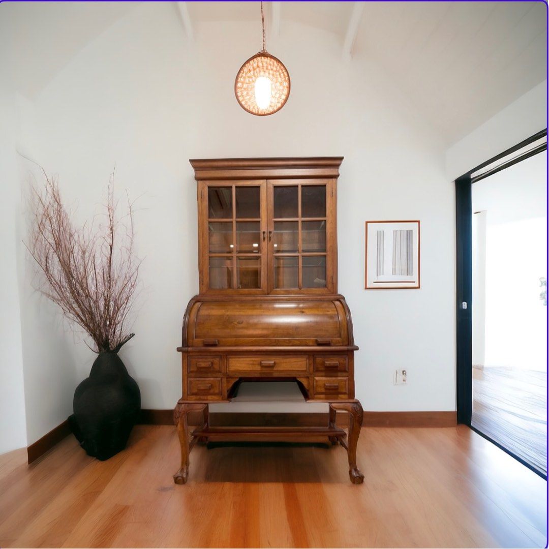Vintage Teak wood Bureau Writing table Secretary desk bookcase ...