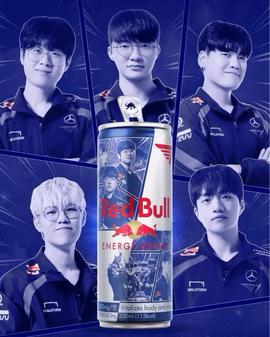 T1 red bull zeus oner faker gumayusi keria, 嘢食 & 嘢飲, 飲料 - Carousell