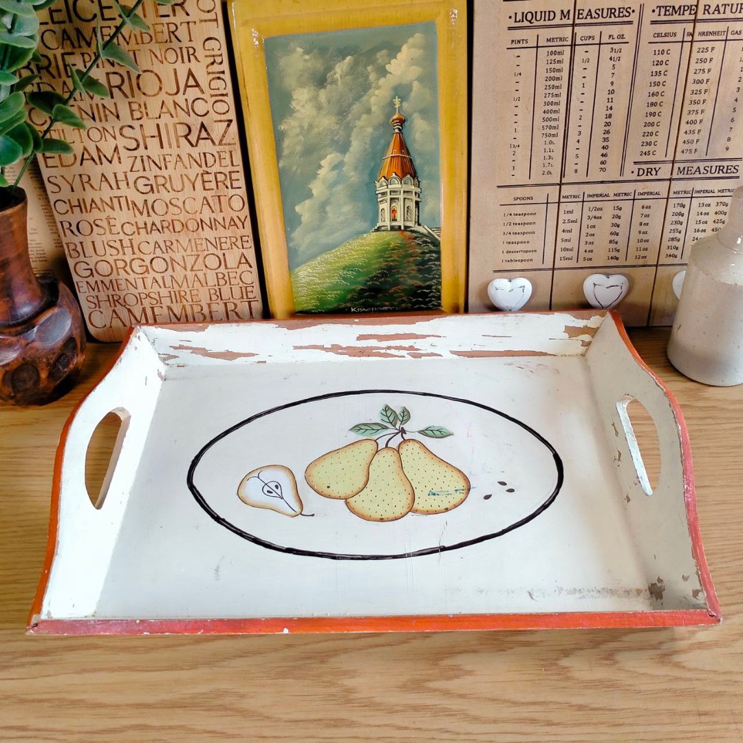 Wooden Distress Pear Tray, Furniture & Home Living, Home Decor, Other ...