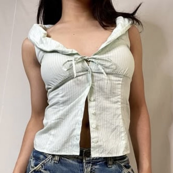 y2k vintage coquette sitc insp bow button polo tank top, Women's ...