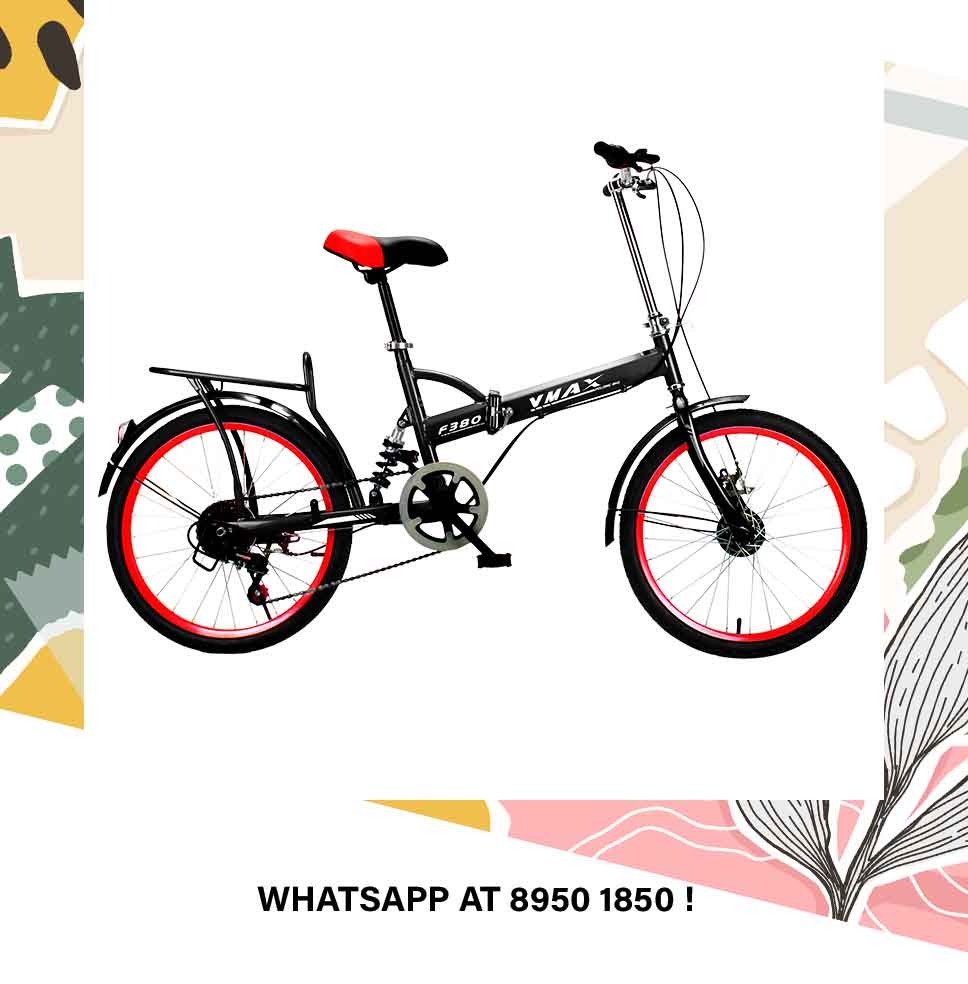 20 Inch 6 Speed Foldable bike [Black-Red] Vmax Folding Bicycle Adults & children 20" With 140 ...