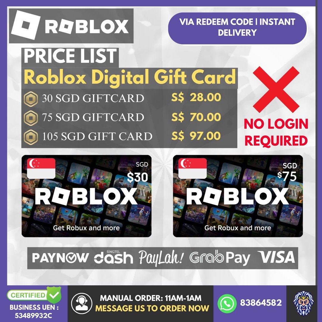 ⭐️[75 SGD ONLY $70]🔥Roblox Giftcard SGD Robux Top up | Via redeem code ...