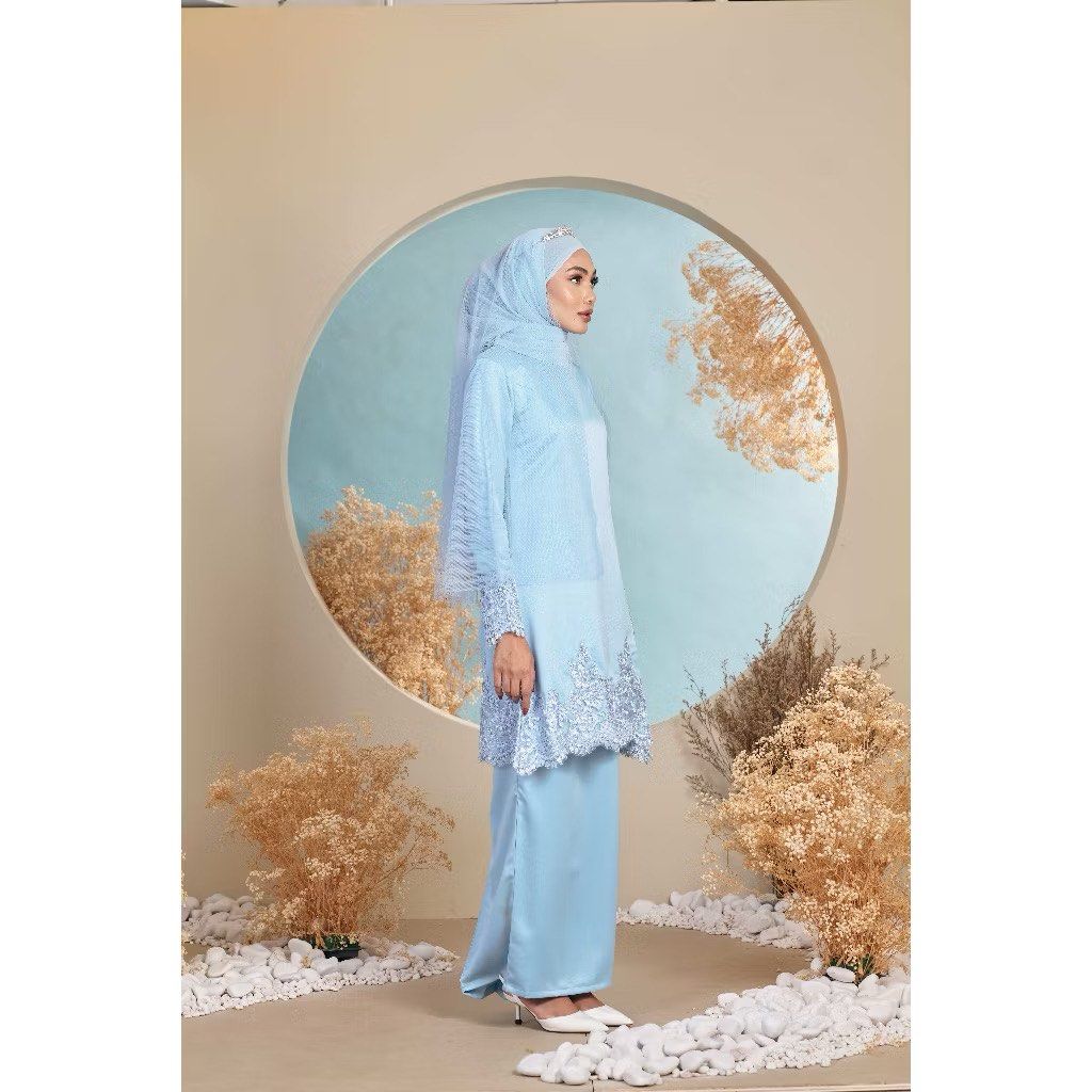 Amaya Kurung Pahang Raya tunang nikah- Baby Blue, Women's Fashion ...