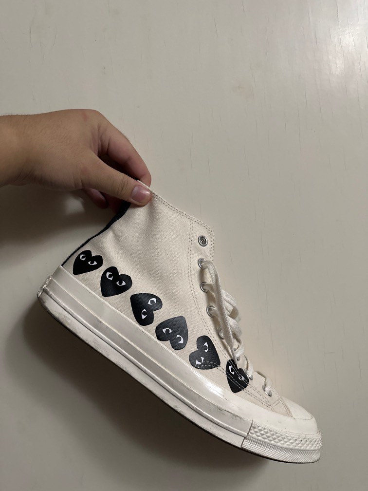 CDG High Top Beige with Black Multi Heart, Women's Fashion, Footwear ...