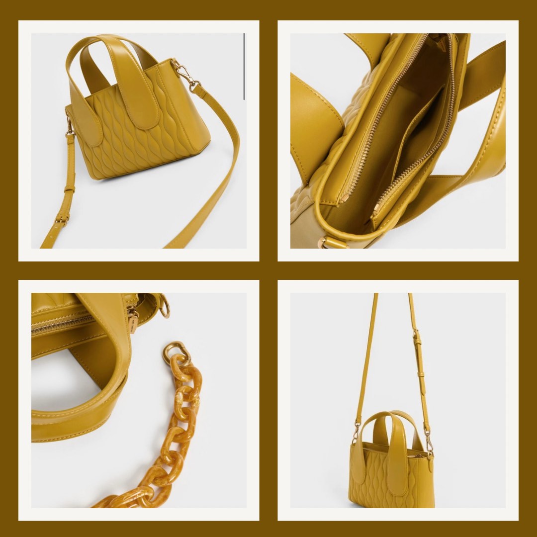 CHARLES & KEITH Iva Textured Tote Bag - Mustard, Women's Fashion, Bags ...