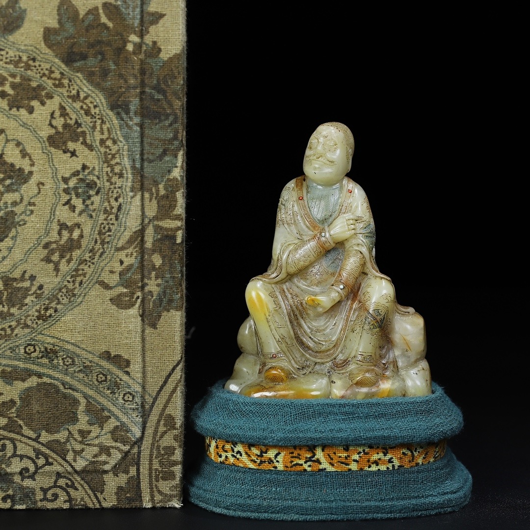 Collection of hand-carved Shoushan stone statues of Venerable Arhat ...