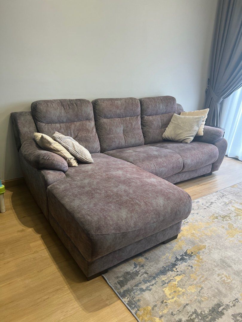 Combo L shape 3 seater + 2set wing chair, Furniture & Home Living ...