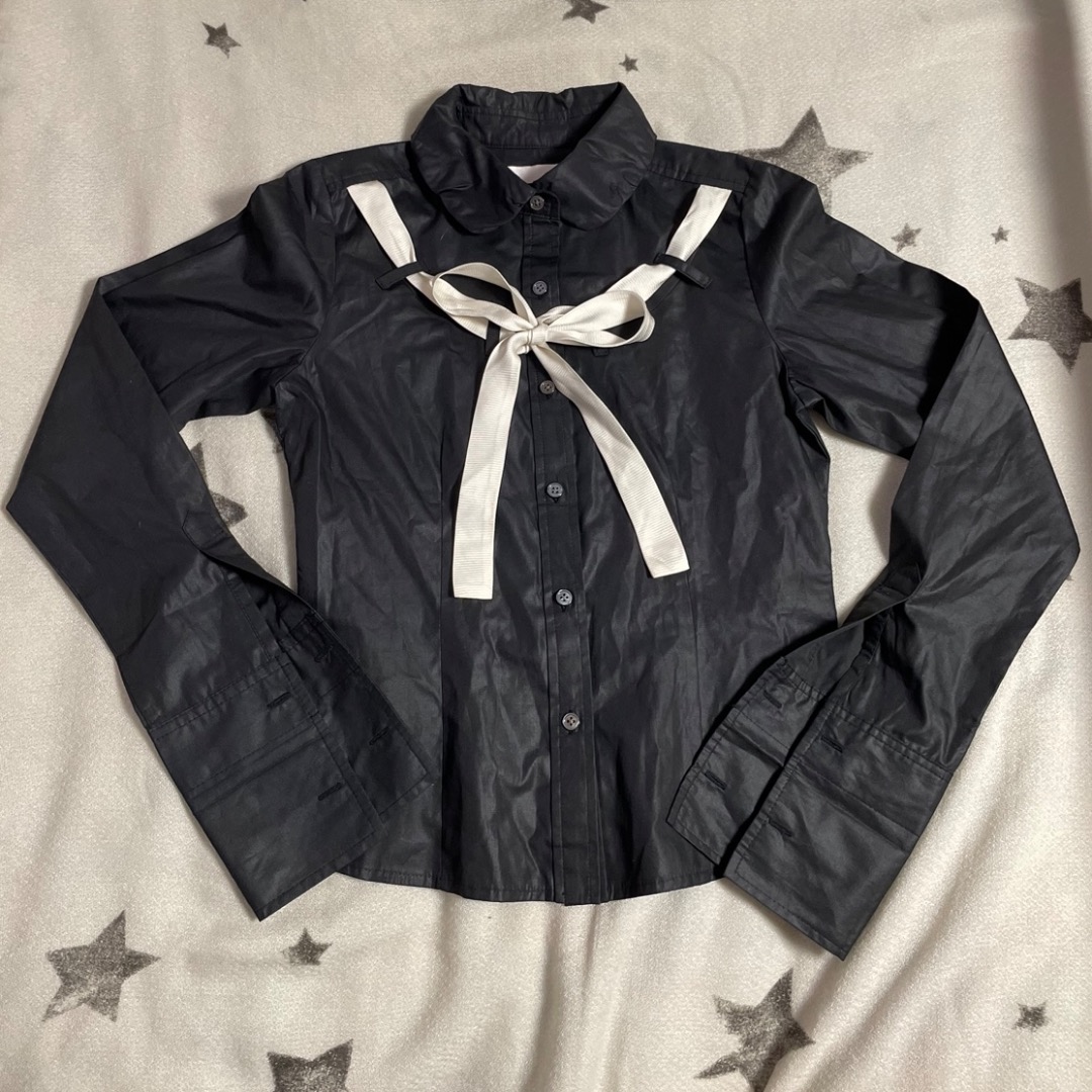 vintage designer elf black ribbon blouse | coquette y2k button up black ...