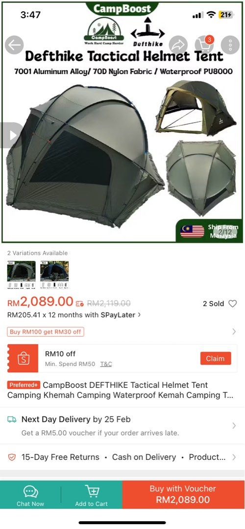 Defthike Helmet Tent, Sports Equipment, Hiking & Camping on Carousell