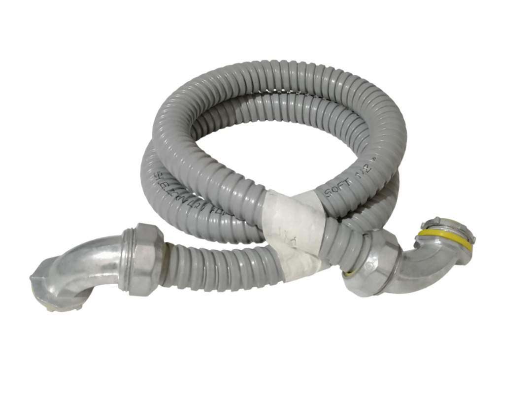 ELECTRICAL CONDUIT HOSE with RIGHT ANGLE METAL LIQUID TIGHT CONNECTOR ...