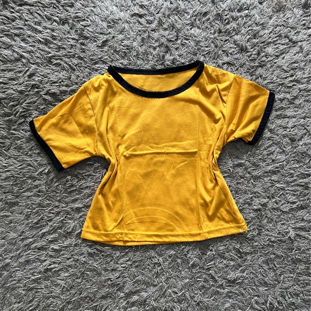 Fitted Yellow Shirt Y2K Summer, Fesyen Wanita, Pakaian Wanita, Atasan ...