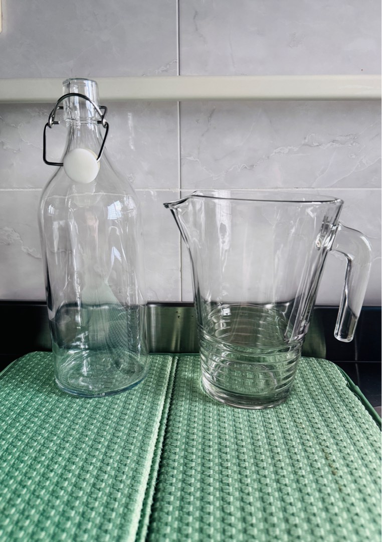 IKEA 1L glass bottle + 1.2L heavy pitcher, Furniture & Home Living, Kitchenware & Tableware ...